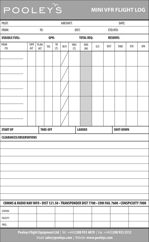 Mini VFR Flight Log Pad | Pooleys | Flight Log Pads Mini VFR Flight Log Pad | Pooleys | Flight Log Pads